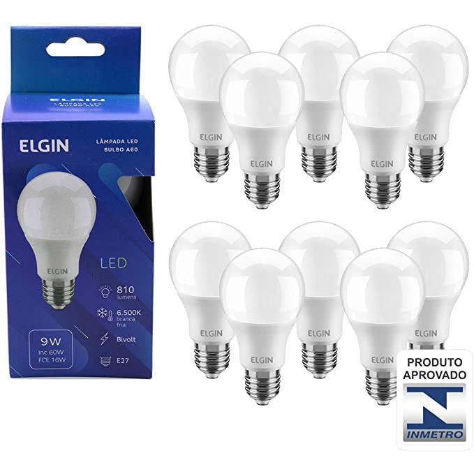 Caixa fechada com 10 Lâmpadas Led Bulbo 9w Branca A60 E27 Bivolt Inmetro | Shopee Brasil