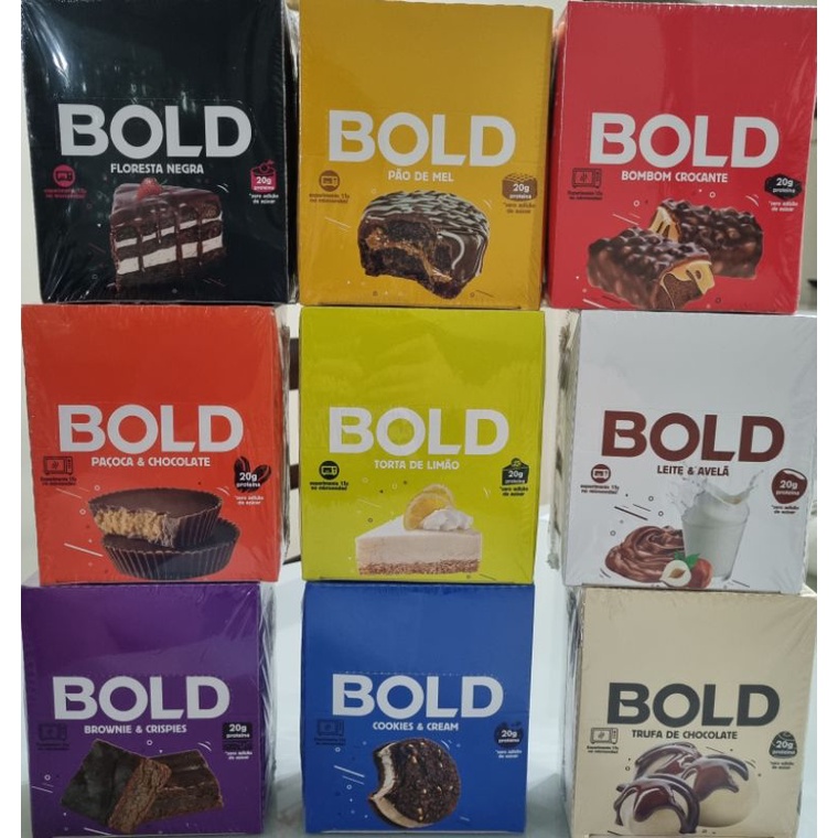 Barrinhas Bold Snacks Sabores Surral 20g proteína por barra caixas com ...