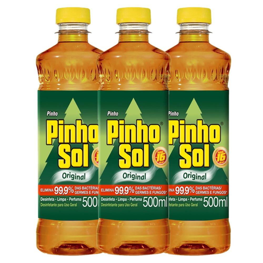 Kit com 3 Desinfetante Pinho Sol Original 500ml Cada | Shopee Brasil