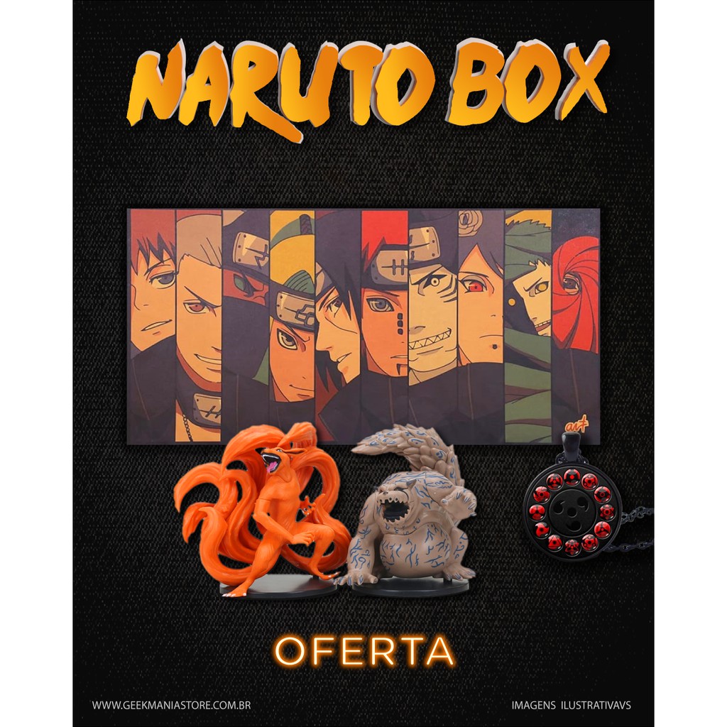 BOX NARUTO 1 colar sharingan, 1 Kurama (Kyuubi), 1 Shukaku (Ichibi), 1 ...