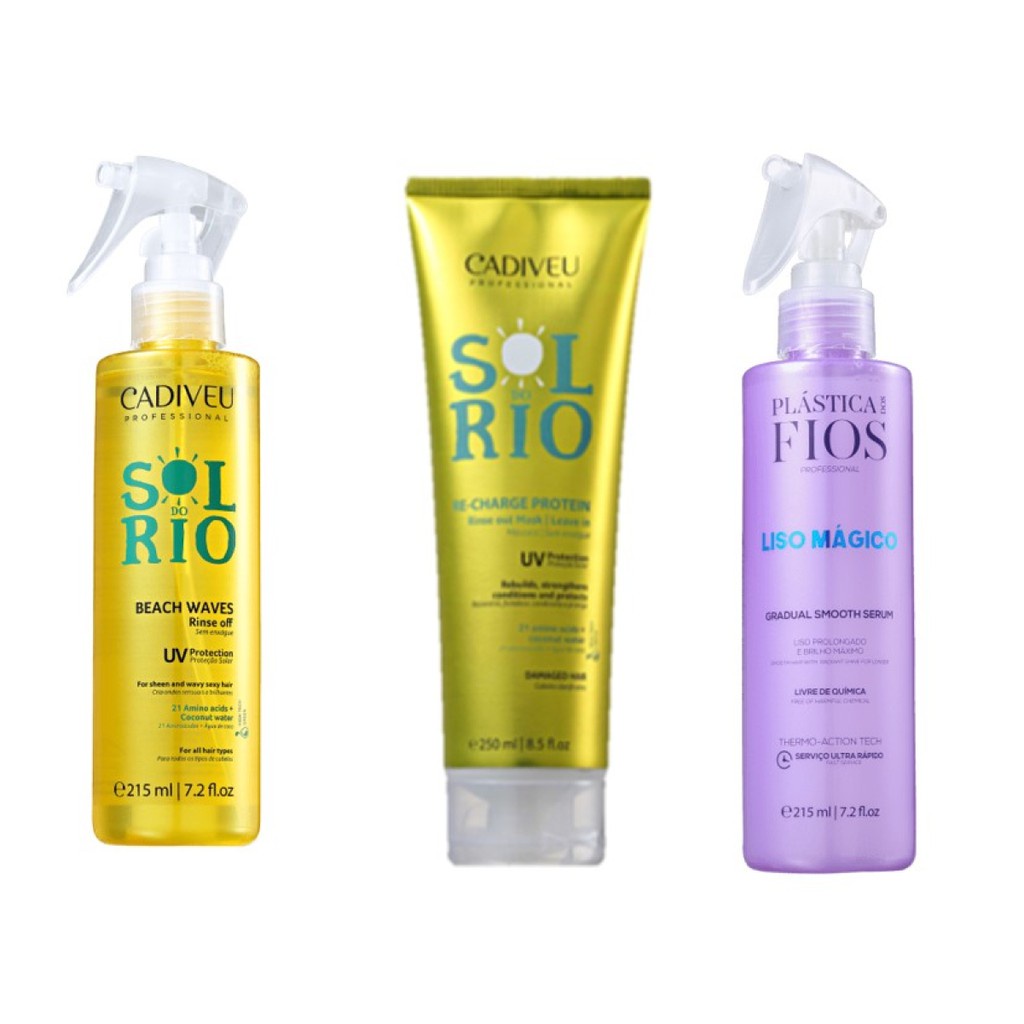 Kit Cadiveu Sol do Rio Beach Waves + Re-Charge Protein 250ml + Liso ...