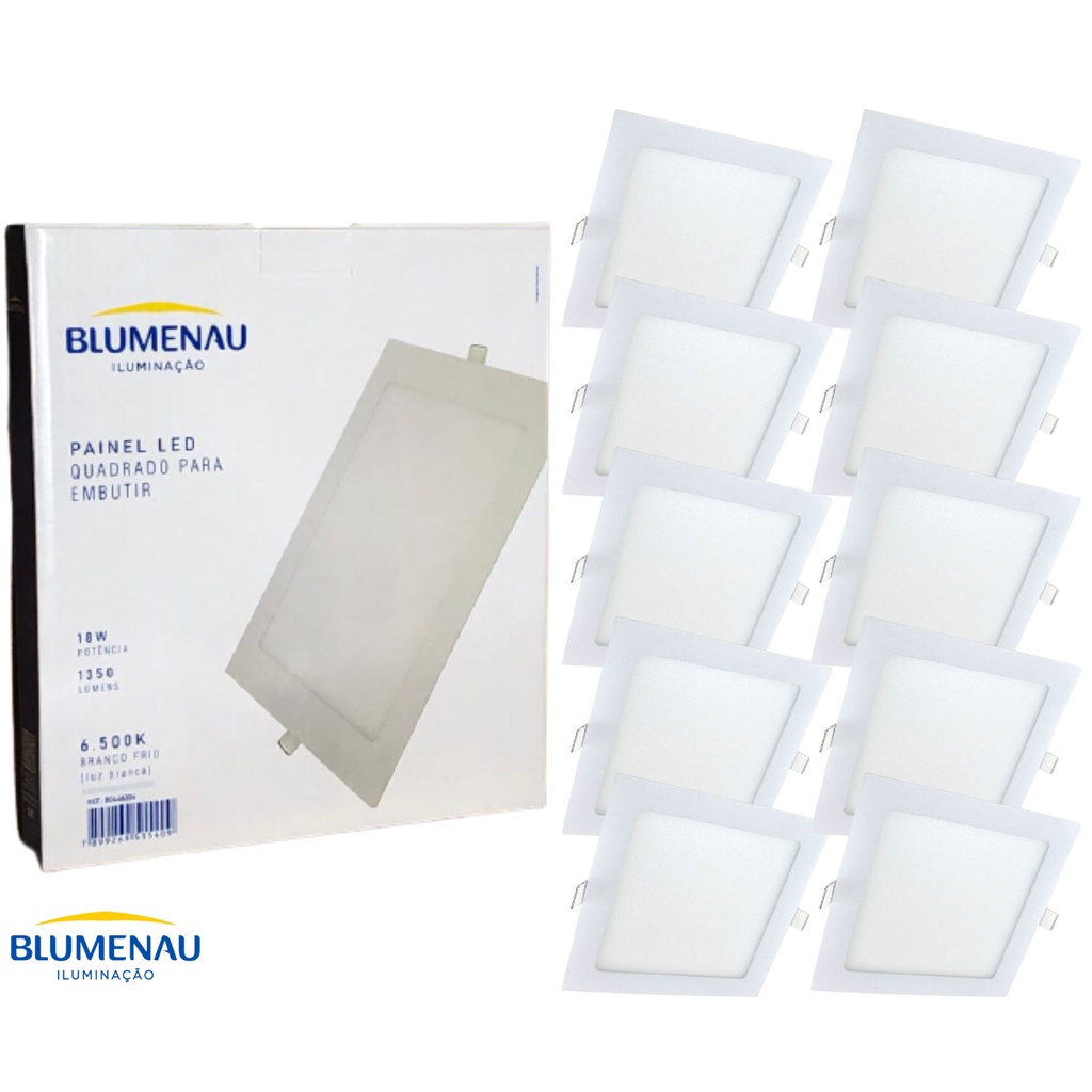Painel Led 18w Embutir Quadrado 6500K Branco Frio Bivolt - Blumenau Kit 10unid | Shopee Brasil