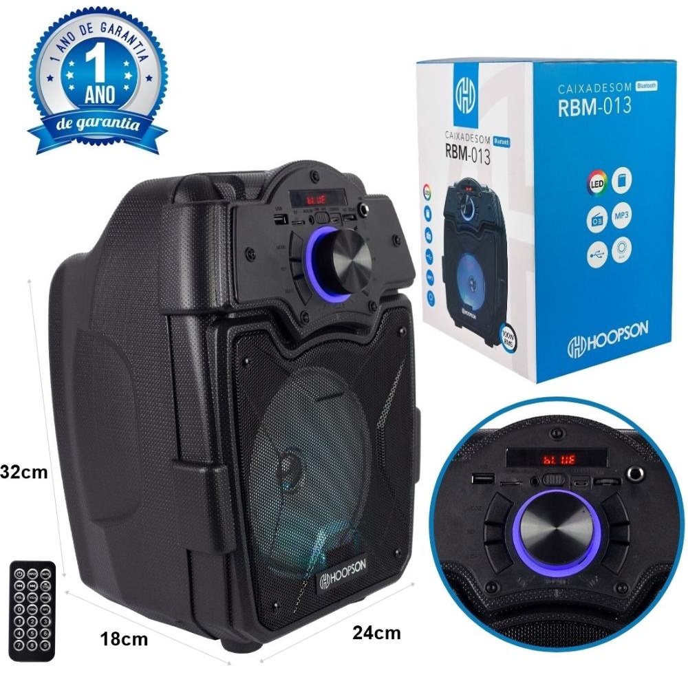 Caixa De Som Bluetooth 100w Sd Usb Fm Aux Rbm-013 Hoopson | Shopee Brasil