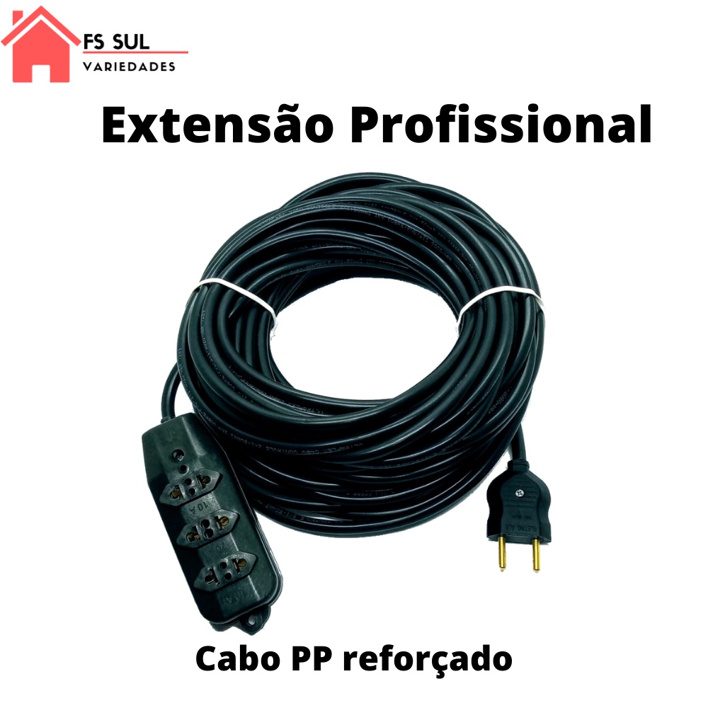 Extensão Elétrica 5 Metros 10/20A Cabo PP 2x1,0mm - Bivolts - Cabo ...