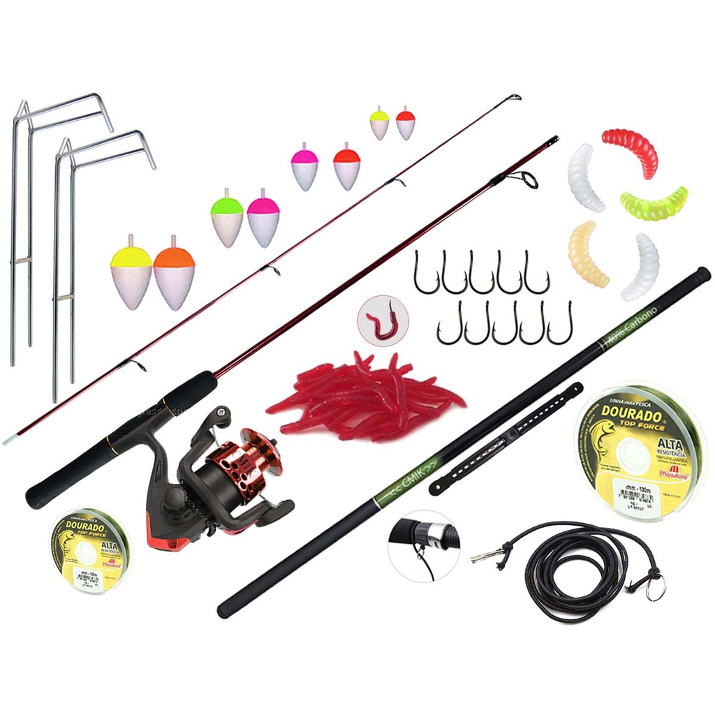 Kit Pesca Com 1 Vara Para Molinete 1,20m + 1 Vara Telescópica 3,00m + Molinete + Acessórios (Ref ...