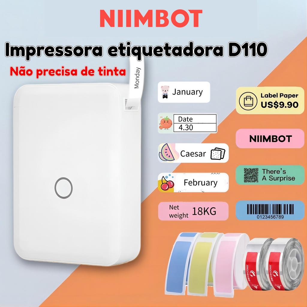 NIIMBOT D110 Impressora de Etiquetas Inteligente Sem Fio, Sem ...