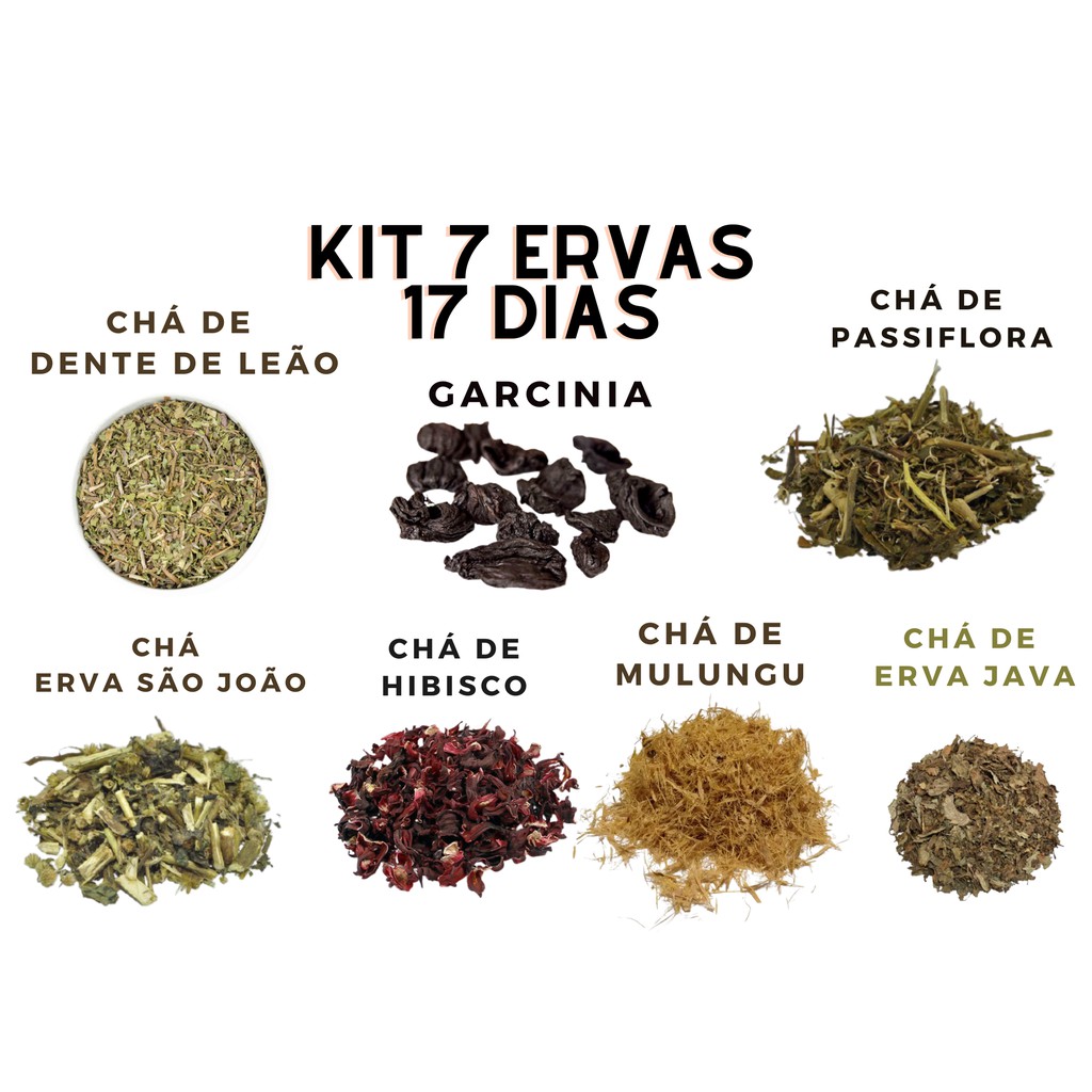 Kit Chá 7 Ervas 17 Dias - Hibisco Mulungu Dente de Leão Garcinia ...