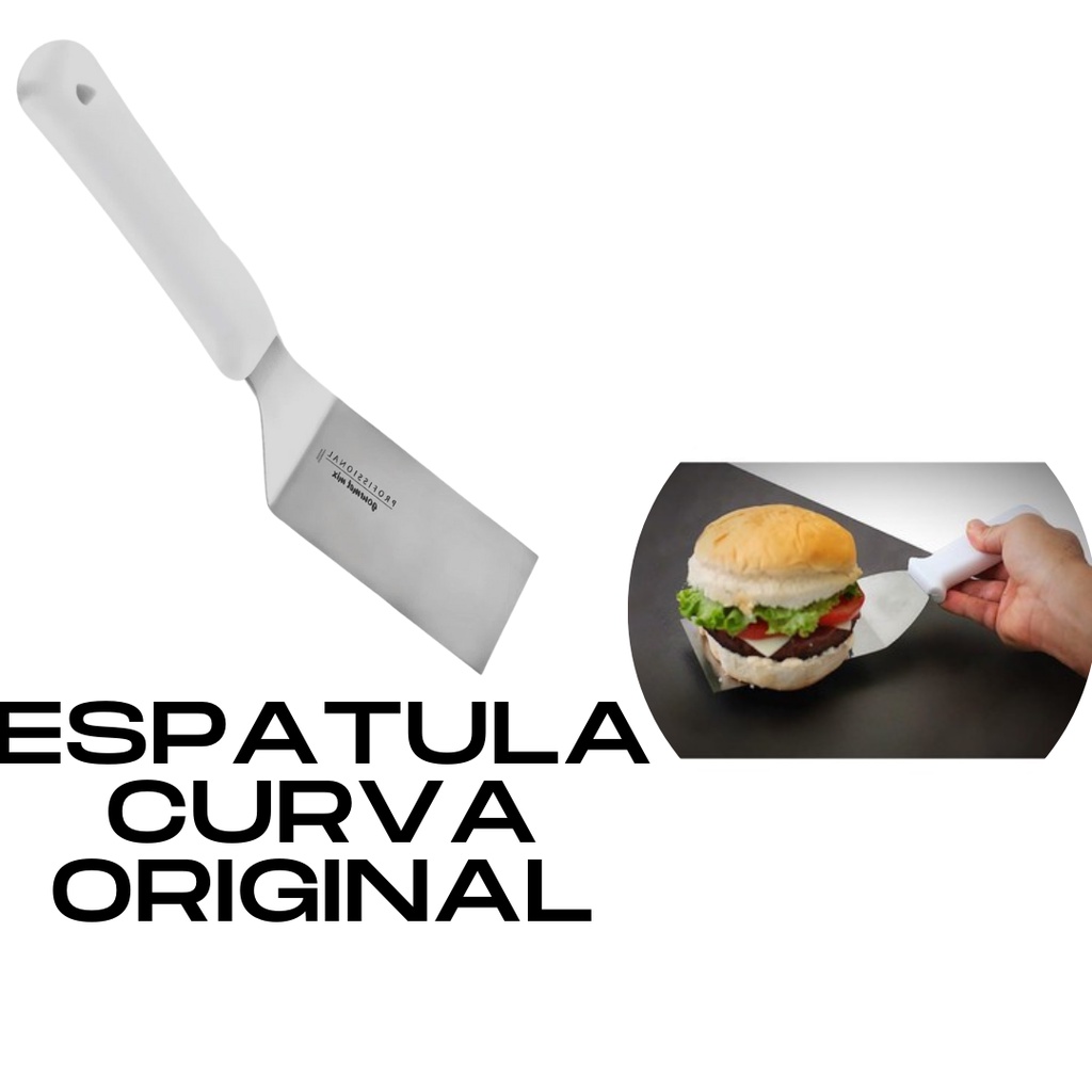 Espatula Curva Inox Original Chapa Lanche Chapeiro Cozinha | Shopee Brasil