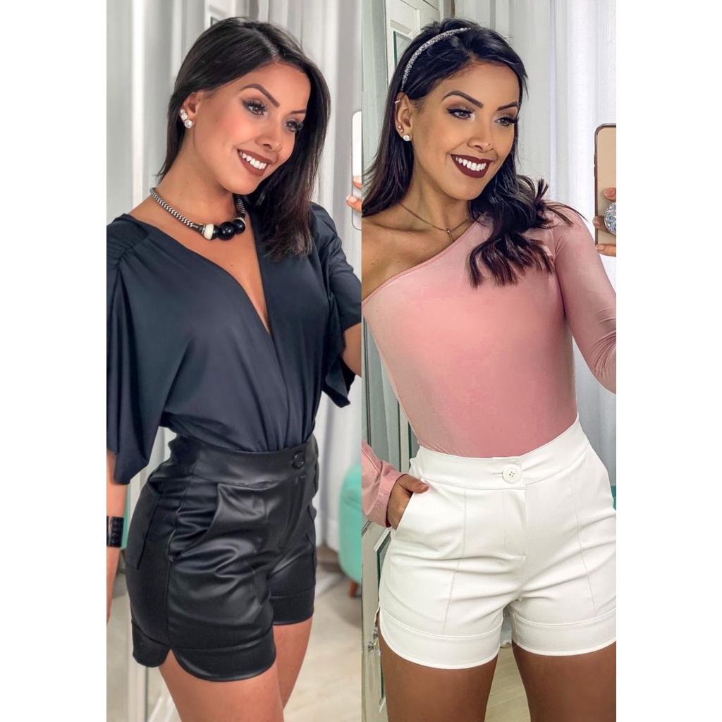 Short Couro Fake Com Lycra | Shopee Brasil