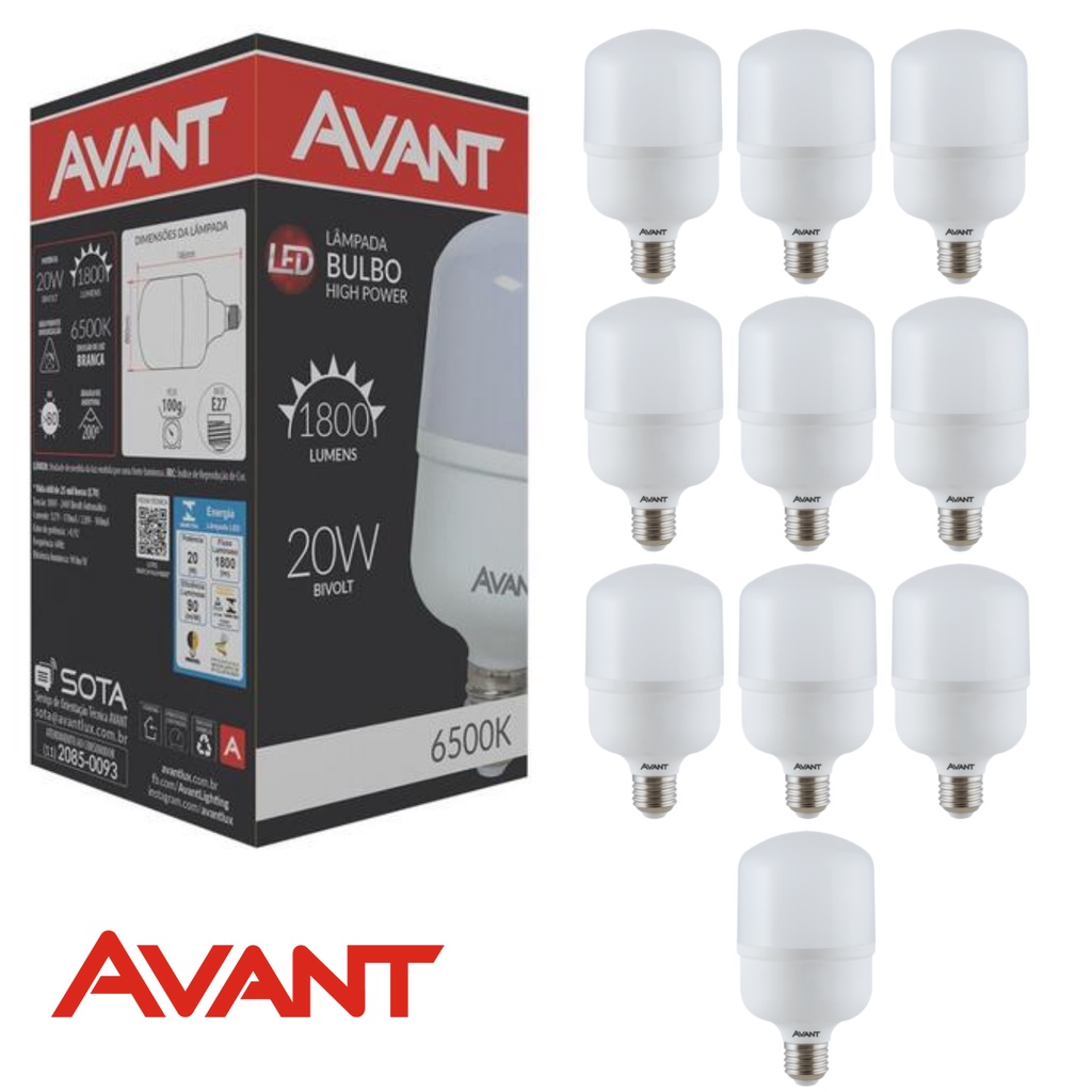 Kit 10 Lâmpadas Led Bulbo Alta Potência e27 20w 30w 40w 50w Avant Original - Faz a Boa!