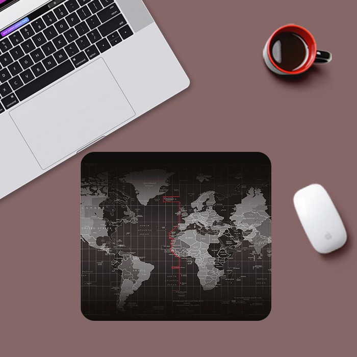 Tapete Mousepad Quadrado Preto Mapa Mundi | Shopee Brasil