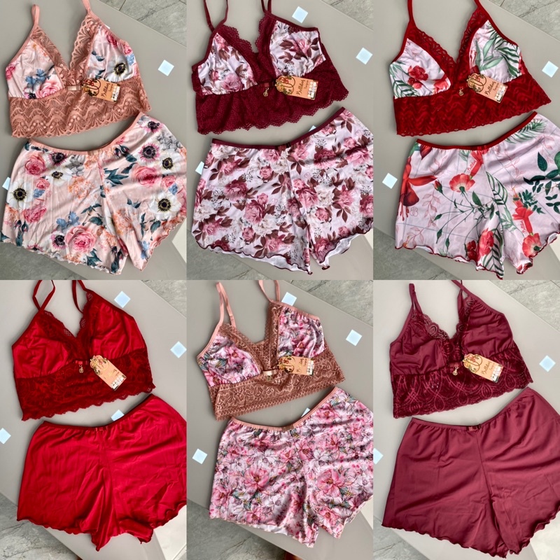 KIT COM 2 PIJAMAS / Shot doll baby doll noite adulto confortavel 034 ...