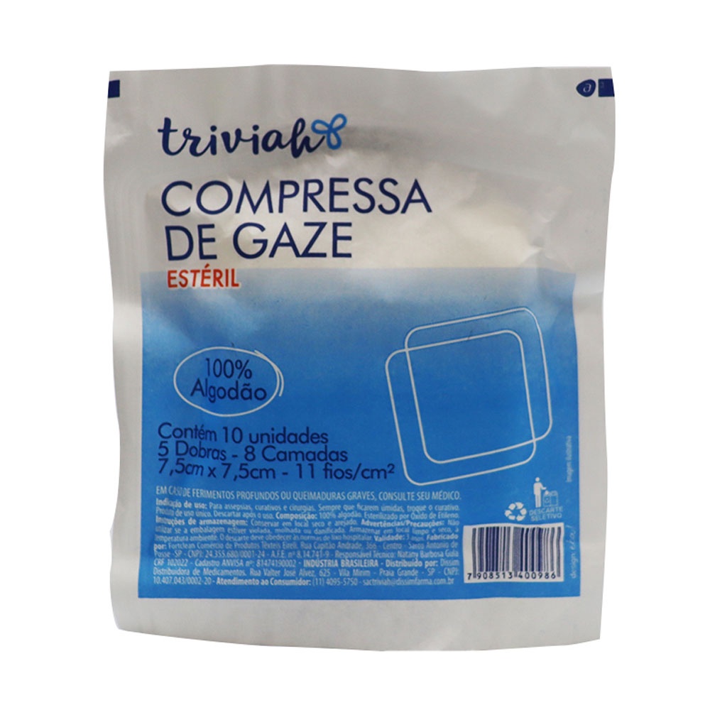Compressa de Gaze Estéril Triviah c/10 Unidades | Shopee Brasil