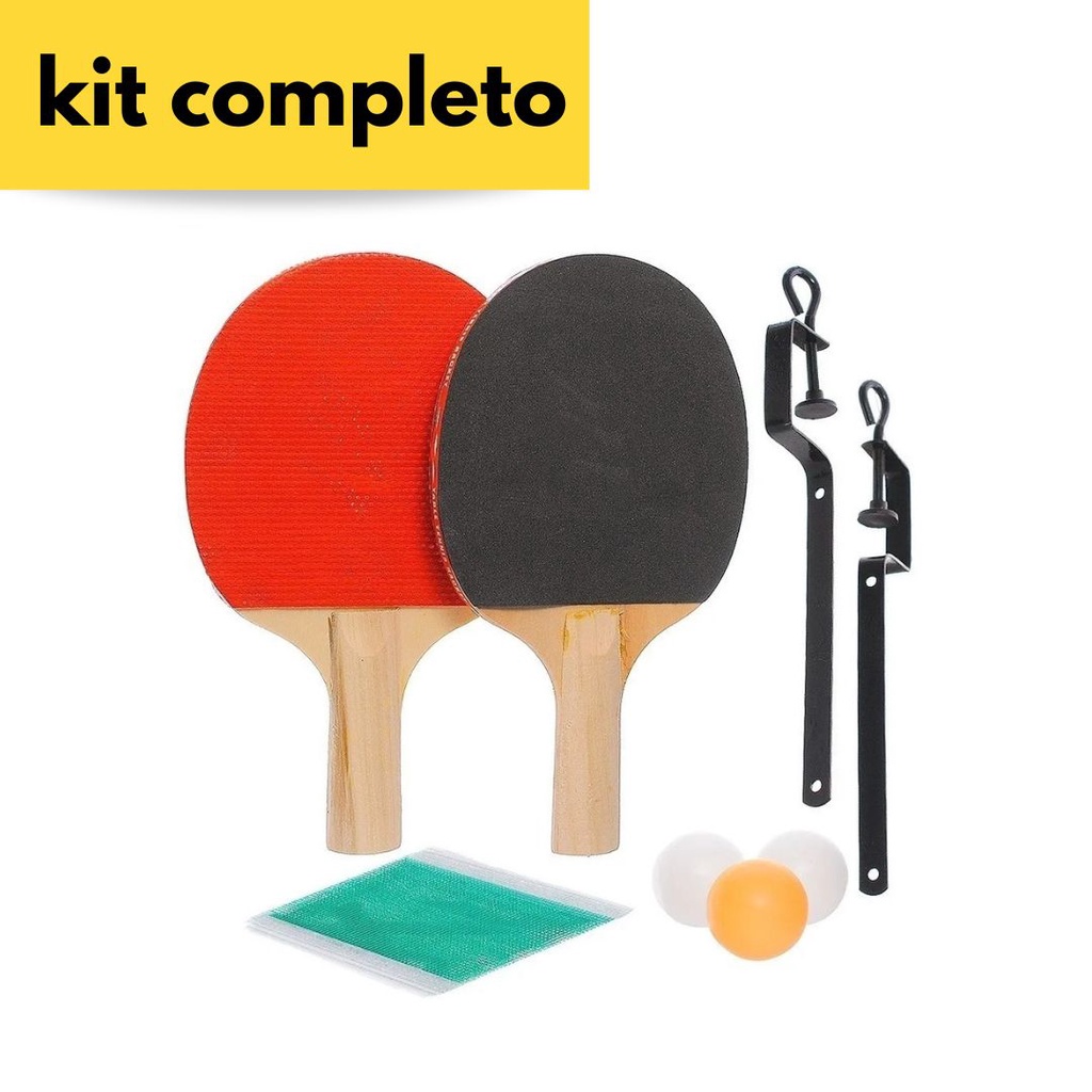 Kit Completo C/ 2 Raquetes Ping Pong + 3 Bolas + Rede e Suporte ...