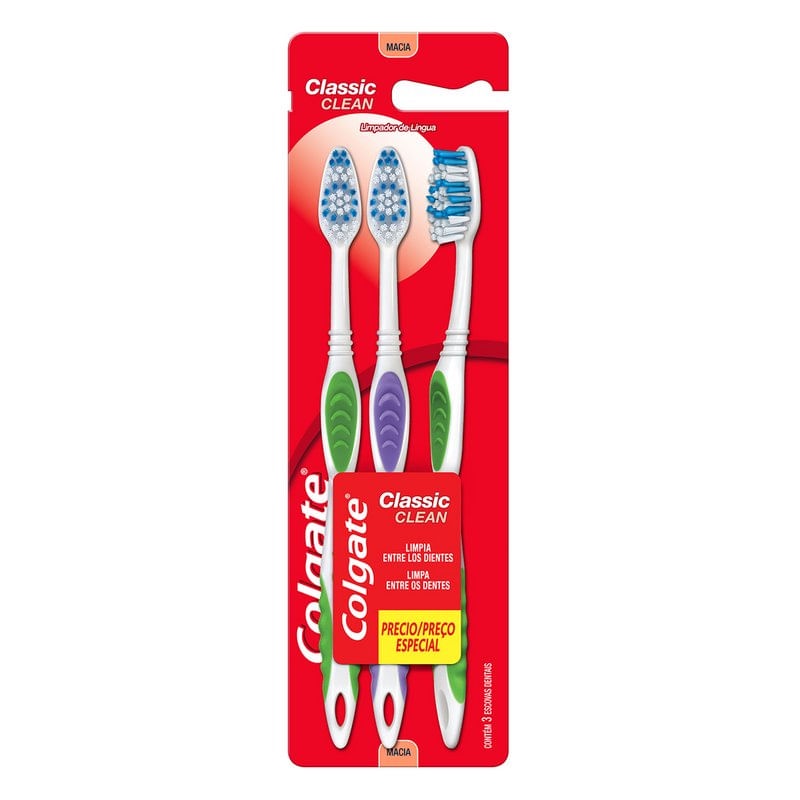 Escova dental Colgate Classic Clean Pack com 3 escovas | Shopee Brasil