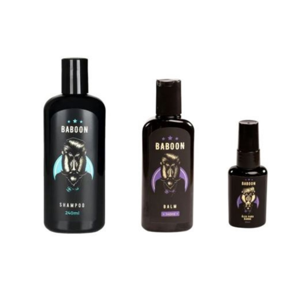 Kit Cuidados Barba E Cabelo Baboon Shampoo Balm Óleo | Shopee Brasil