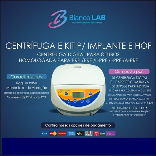 Centrifuga 110v ou 220v + I-prf + Prf + Vp (kit Hof E Implante ...