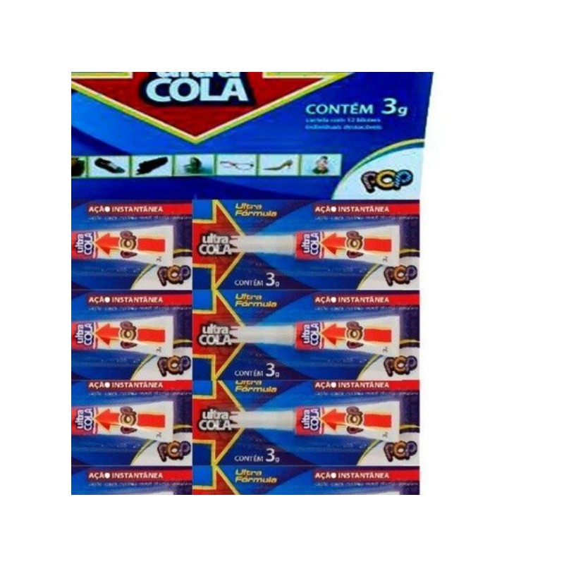 Cola instantânea ultra cola pop 3g cartela com 12 unidades | Shopee Brasil