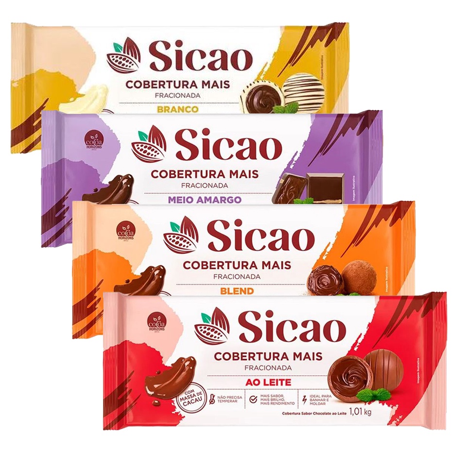 Cobertura Barra Sicao Mais Blend Meio Amargo Branco Ao Leite 1kg ...