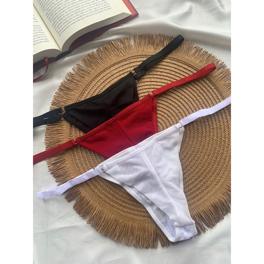 kit Calcinhas fio dental de tulle com regulagem fio duplo detalhes em ...