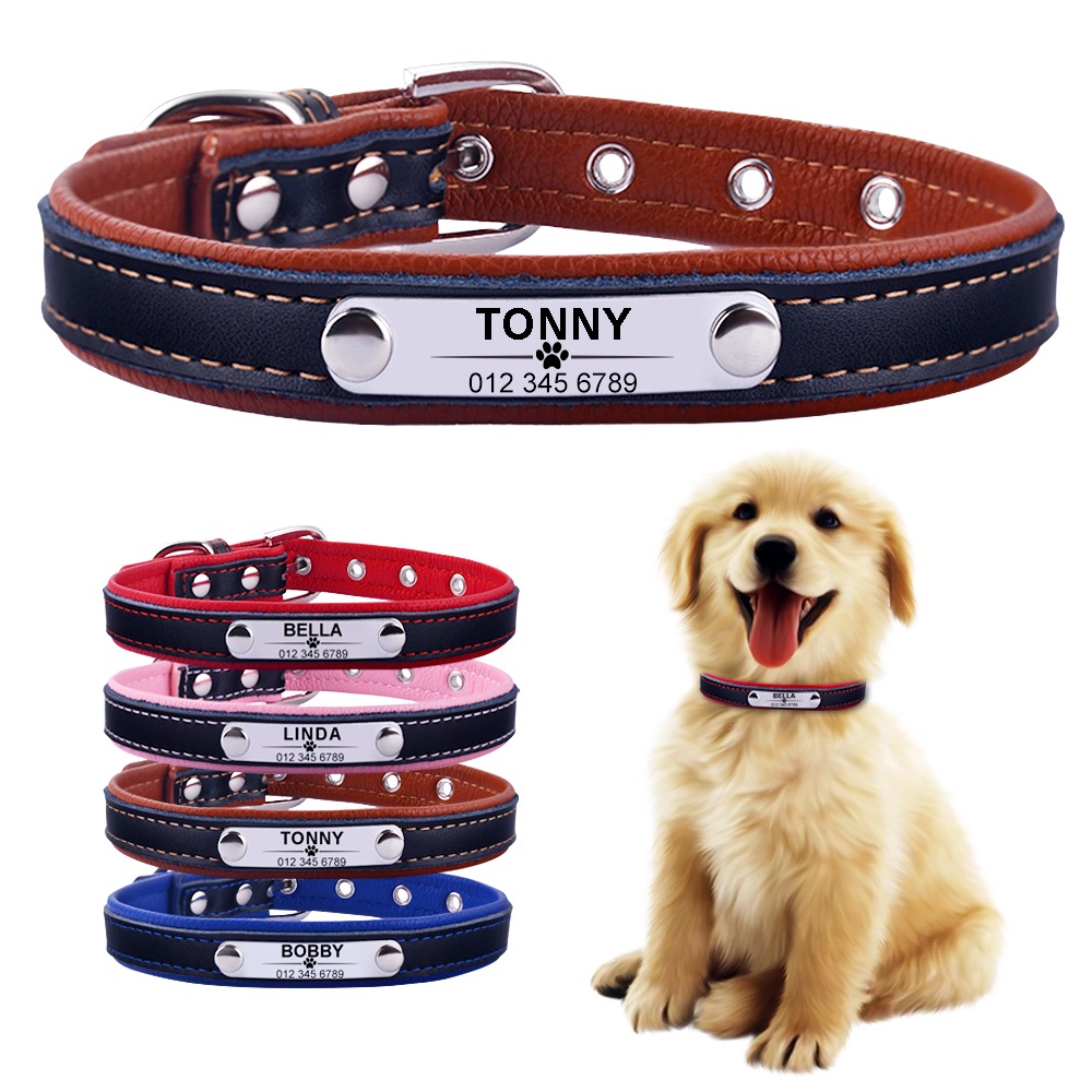 (Normma) Colar De Couro Dog Collar Cat Reflexivo Personalizado Gravado ...