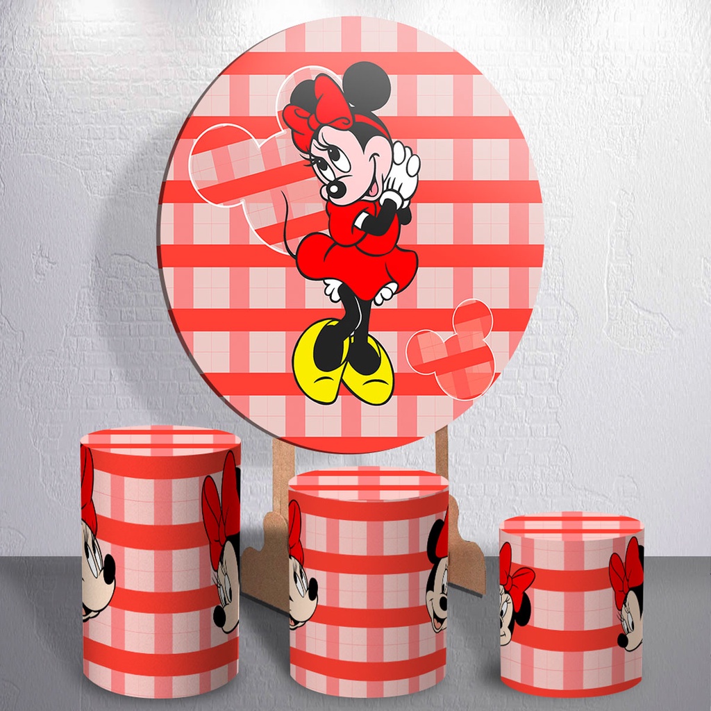 Kit Painel Redondo Minnie Mouse + Trio Capa de Cilindro 3d Sublimado ...