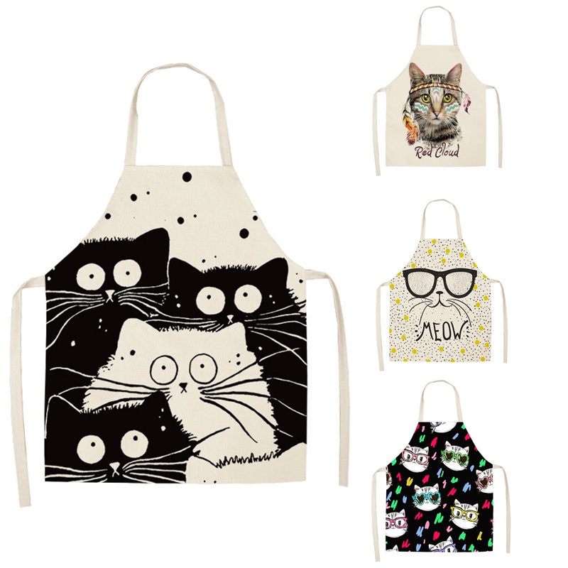 Avental De Cozinha De Algodão/Linho Com Estampa De Gato Fofo Unissex ...