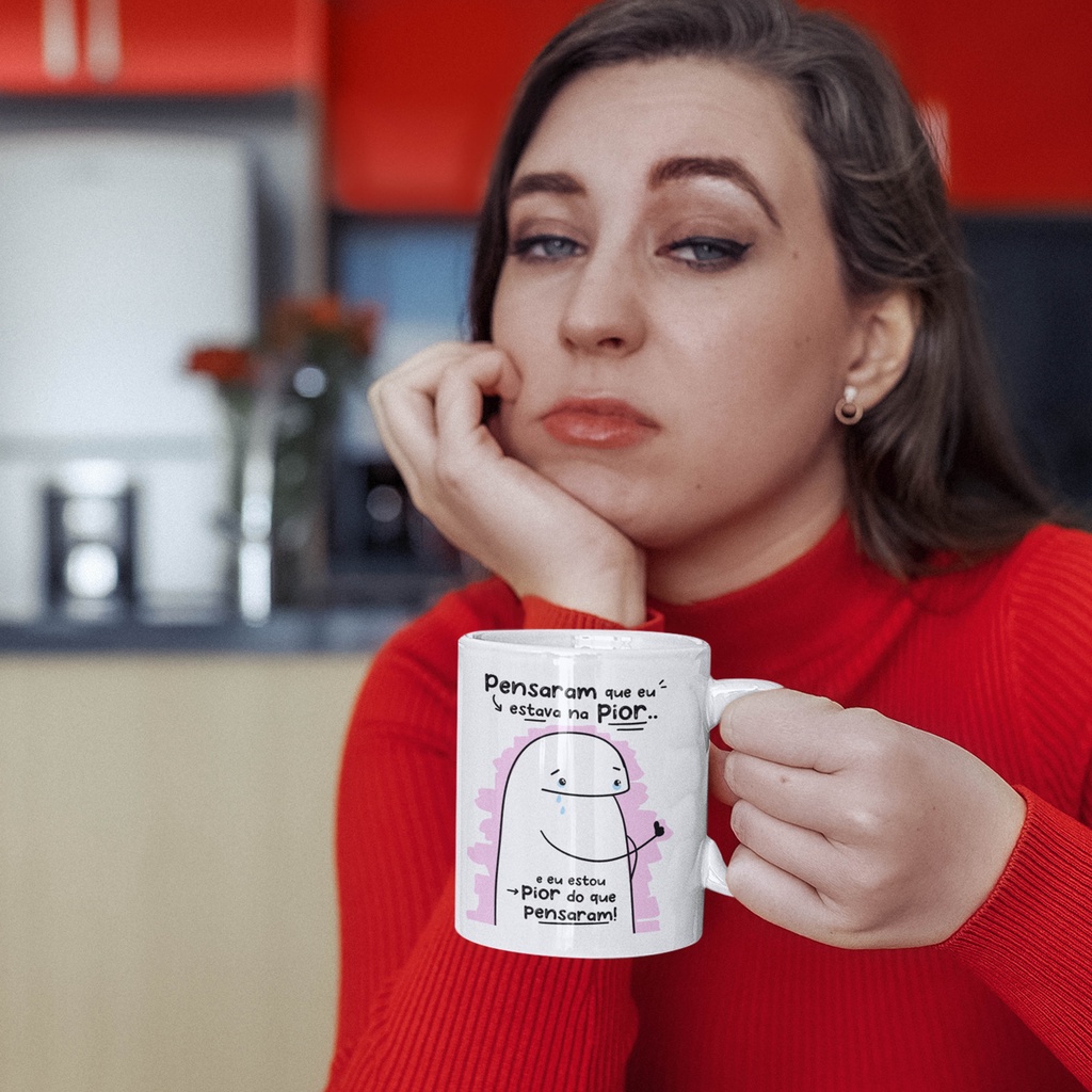 Caneca Porcelana Flork Florks Desenhos engraçado Humor Pensaram que eu ...