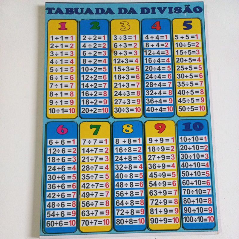 tabuleiro da tabuada da divisão pedagógico | Shopee Brasil