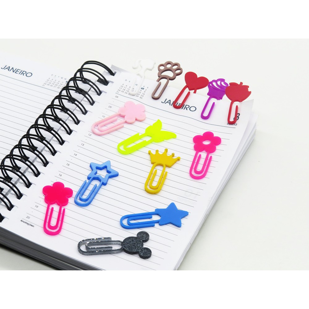 Clips personalizado em acrilico colorido 5 cm marca paginas kit 10 ...