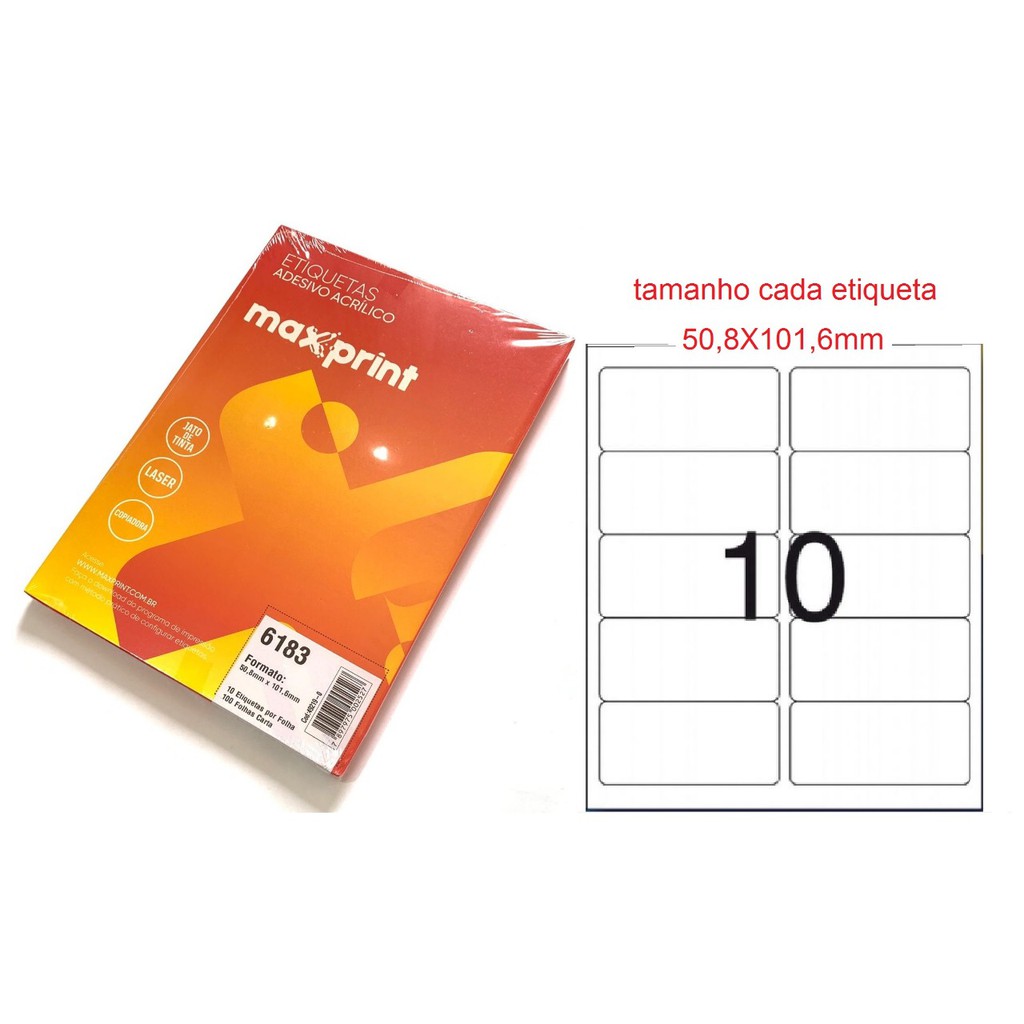 Etiqueta 6183 Ink/las 50,8x101,6mm 100 Folhas 10 Etiquetas por folha ...