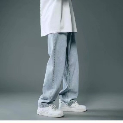 Calça Jeans Masculina Vintage Reta Pernas Largas Tendência Outono