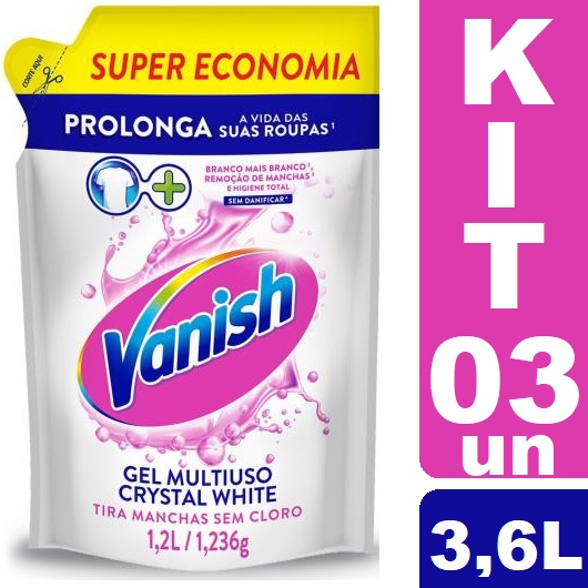 Kit 3 Vanish Tira Mancha s Cloro Multiuso Crystal White 1,2L | Shopee Brasil