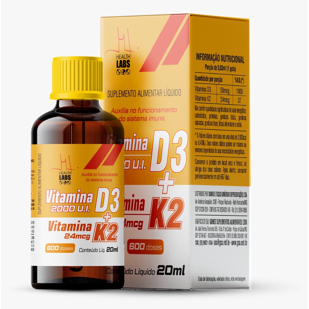 VITAMINA D3+K2 20ml 600 doses HEALTH LABS | Shopee Brasil