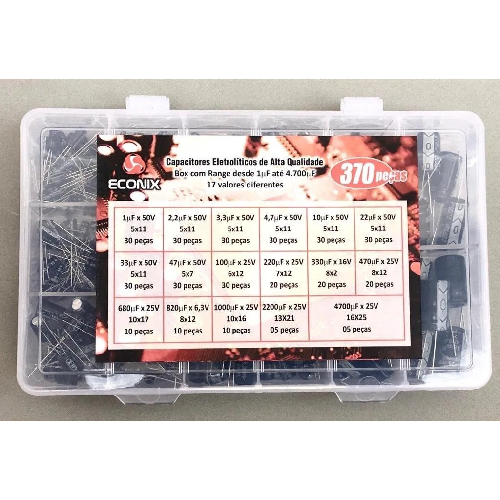 Kit Capacitor Eletrolitico * 370 Pçs * 17 Valores Diferentes | Shopee ...