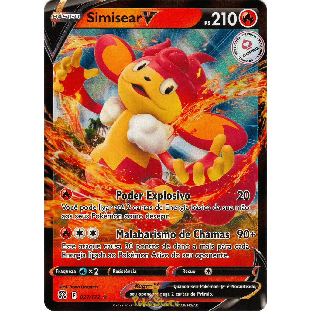 Carta Pokemon Simisear V Português Card Original Copag Astros ...