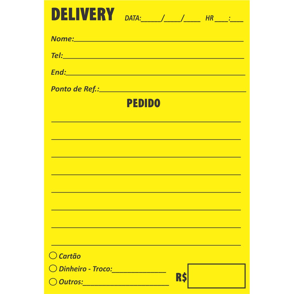 Bloco Pedido Comanda Delivery Entrega com 100 Folhas | Shopee Brasil