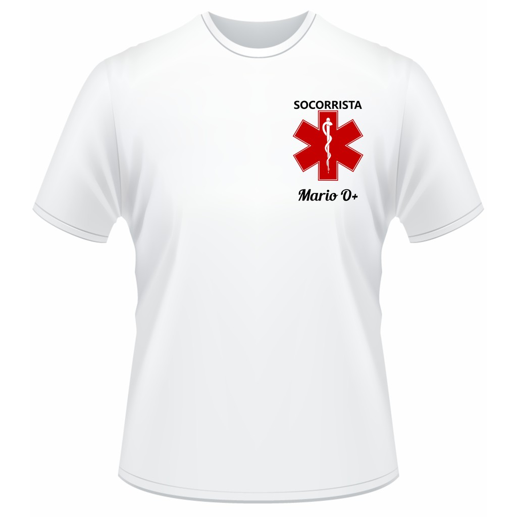 Camiseta Estrela da Vida Socorrista Nome e RH | Shopee Brasil