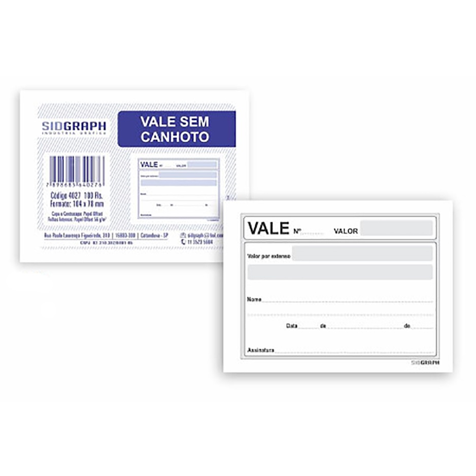 20 Blocos Vale Sem Canhoto c/ 50 Folhas 10,4x7,8cm Sidgraph | Shopee Brasil