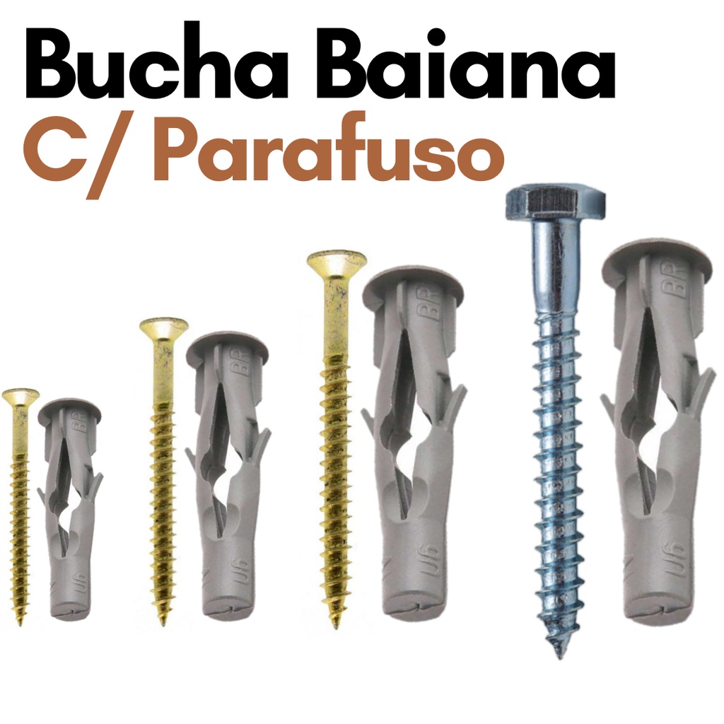 Bucha Para Tijolo Baiano Com Parafuso 6 8 10 12 Kit Bucha Baiana