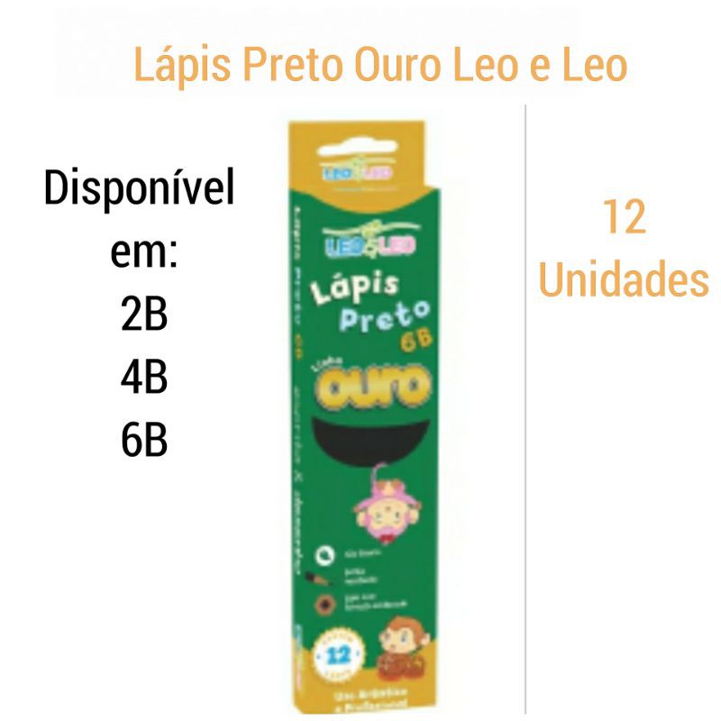 Lápis de Escrever Preto Leo e Leo Ouro Caixa c/12 unidades - 2B/4B/6B | Shopee Brasil
