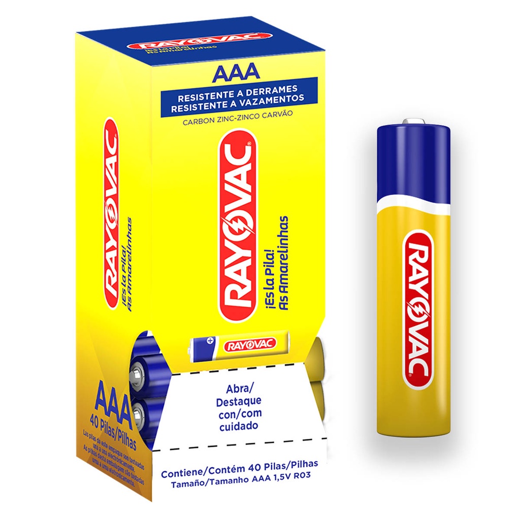 Pilha Zinco AAA Rayovac Bateria Carvão 3A Palito Amarelinha Tubo kit ...