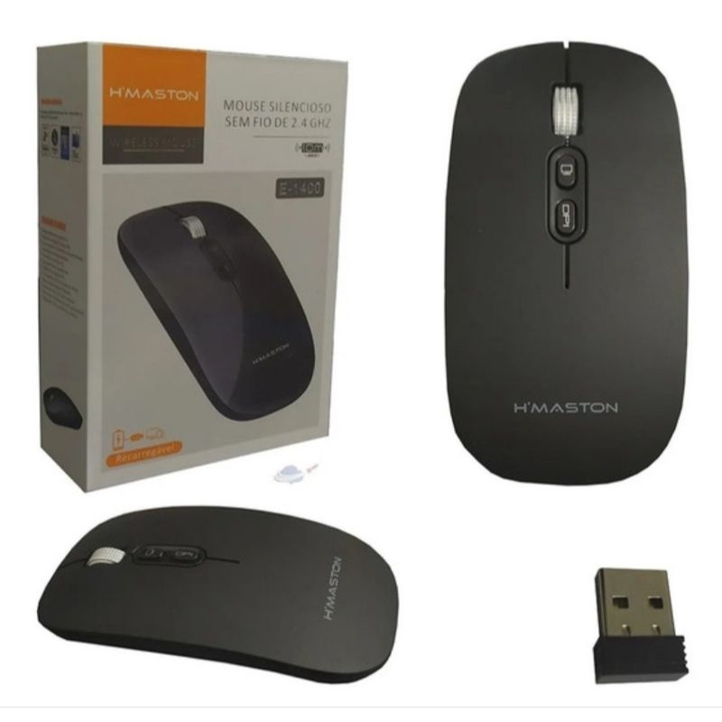 Mouse H'MASTON Sem Fio Wireless Bateria Recarregável Silencioso Pronta ...