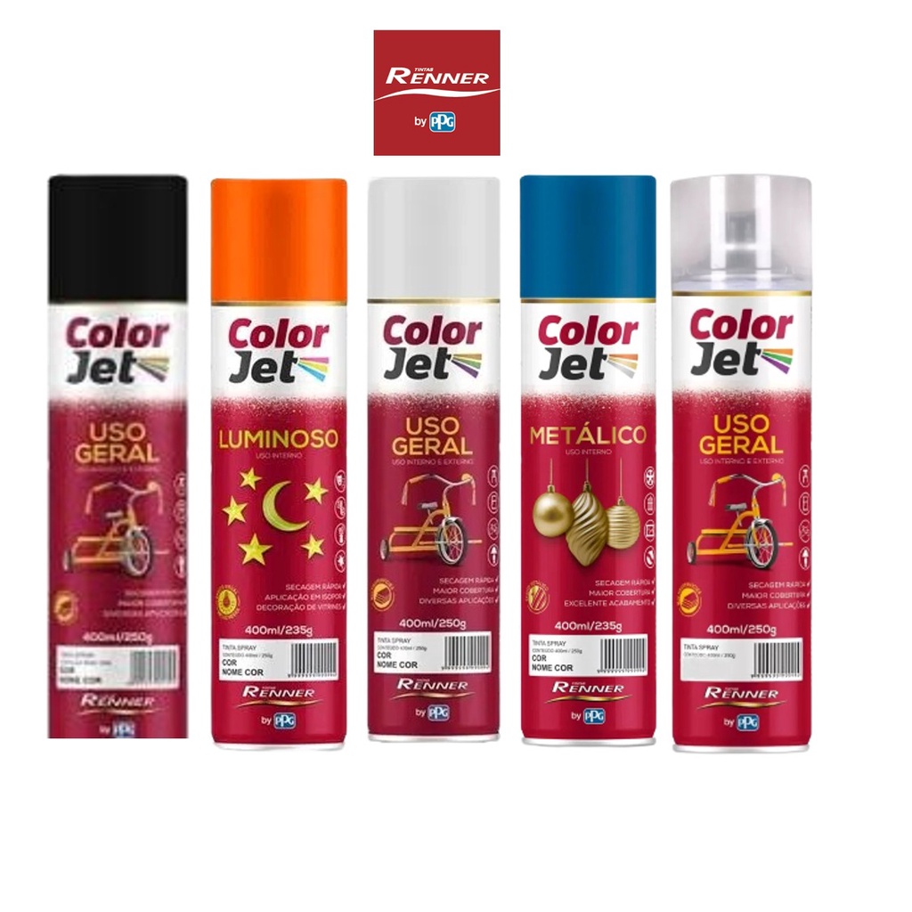 Tinta Spray Color Jet Uso Geral Ppg Renner 400ml/250g | Shopee Brasil
