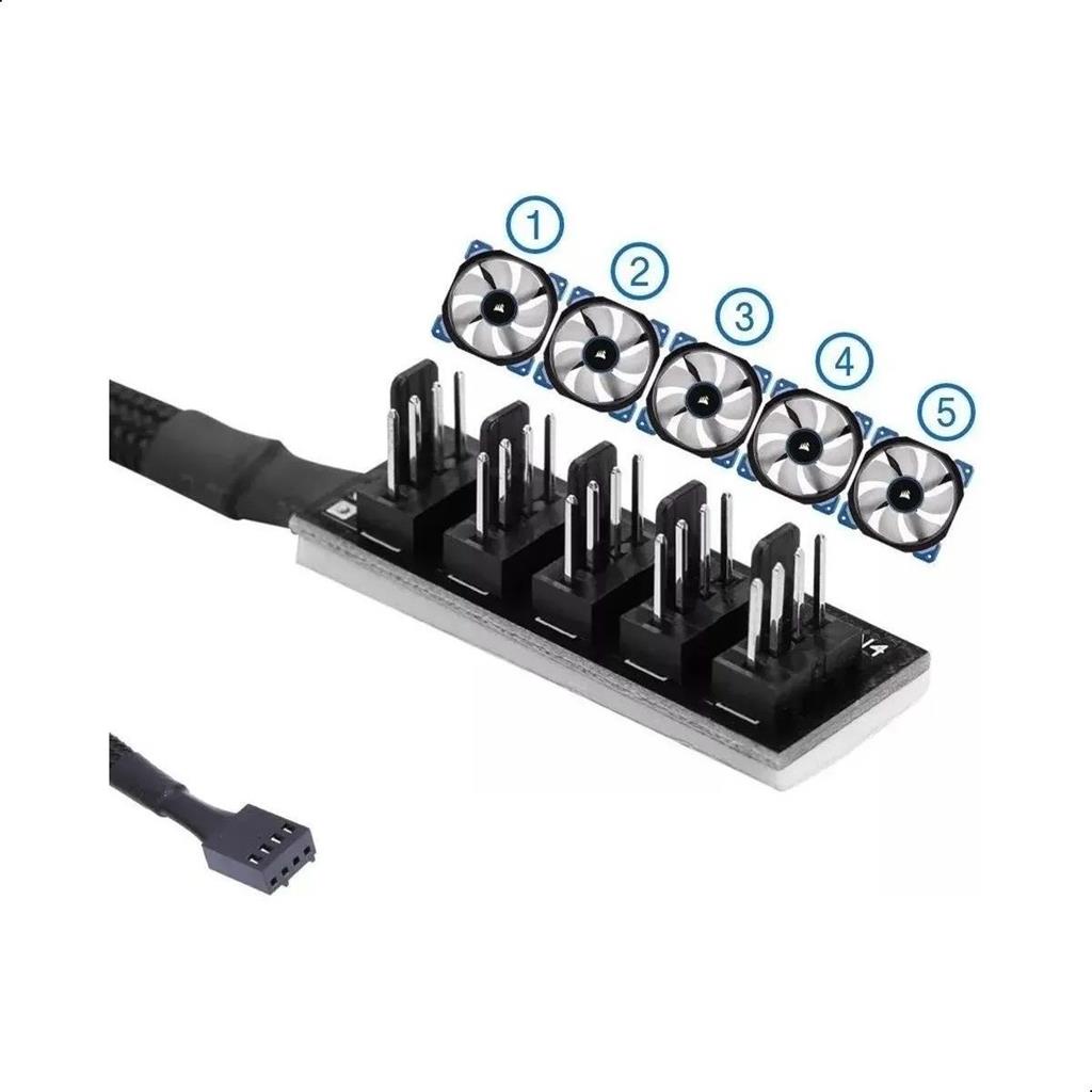 Hub p/ 5 Fans Cooler Pwm 4 Pinos Cpu Splitter Overclocking | Shopee Brasil