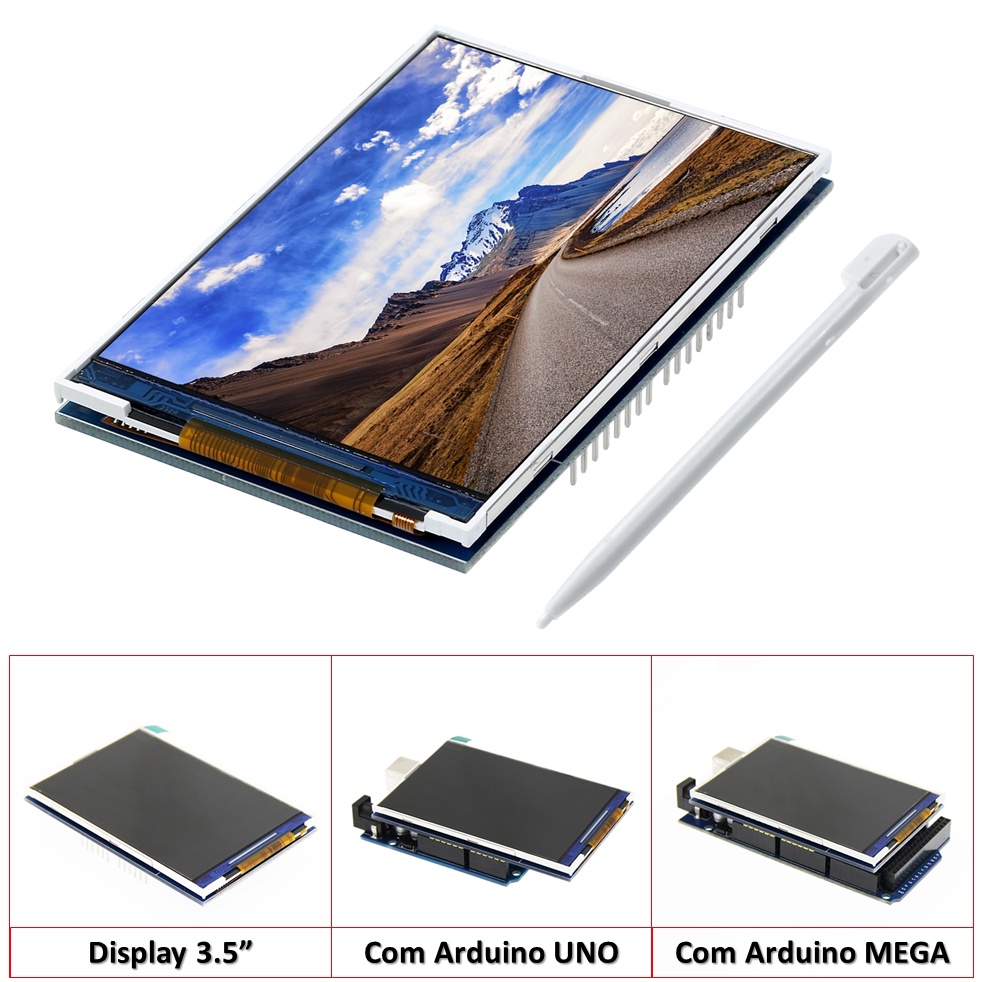 DISPLAY 3.5 POLEGADAS TFT LCD SHIELD 480x320 PIXEL TOUCH SCREEN COM ...