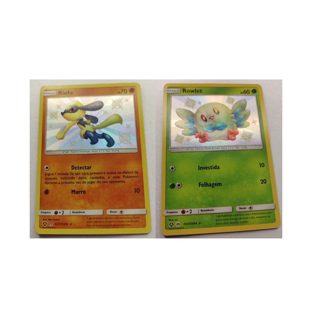 Cartas shiny Pokèmon Destinos Ocultos Originais, Pt-Br, Riolu e Rowlet ...