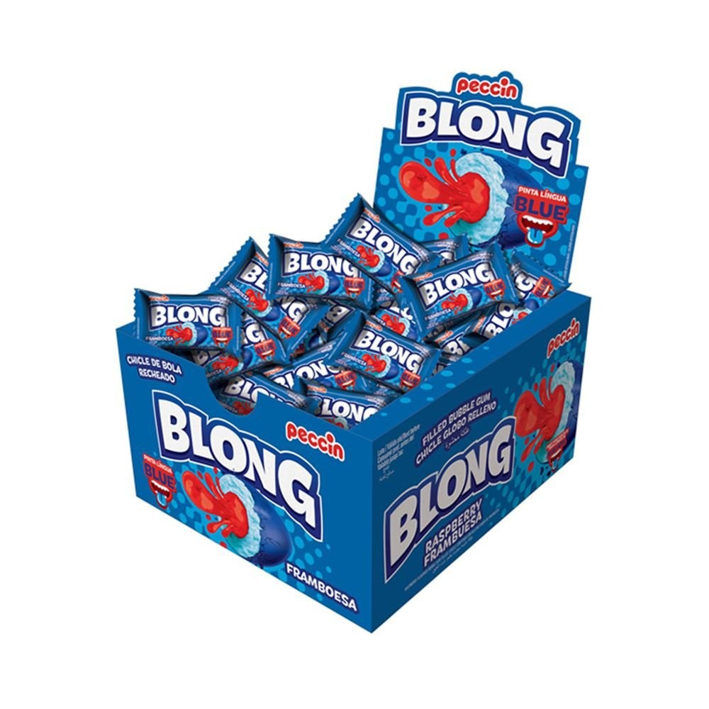 Caixa Chicle de Bola Recheado Blong - Pinta a Língua Azul - Framboesa ...