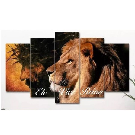 Quadro Decorativo Ele Vive Ele Reina Jesus Leão De Judá 115x60 | Shopee ...