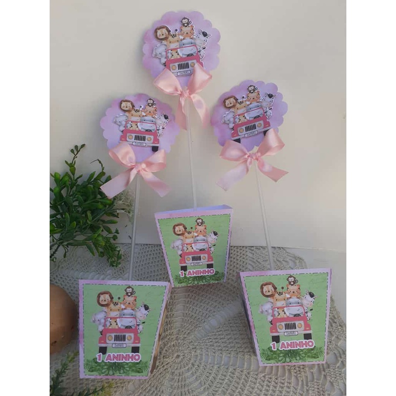 Kit Festa Centro de mesa| Capechó tema SAFARI ROSA Personalizados ...